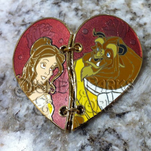 Disney | Jewelry | Disney Parks Beauty And The Beast Pin Split Heart ...